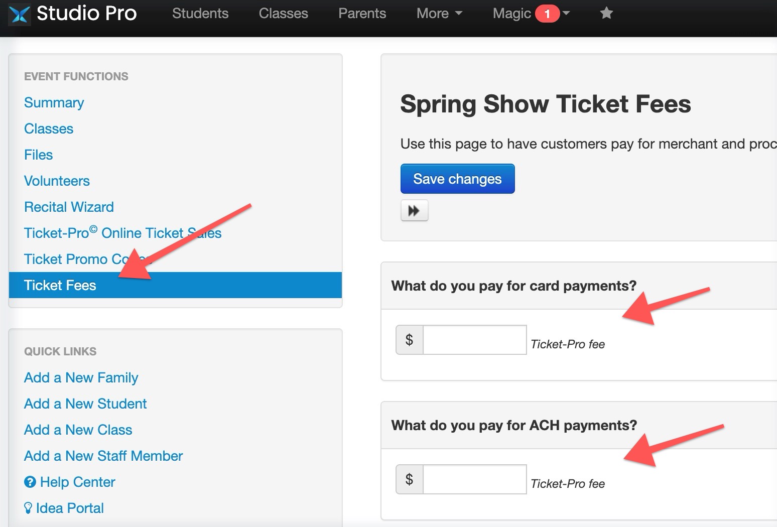 How do I pass on Ticket-Pro fees to the customer? – Studio Pro
